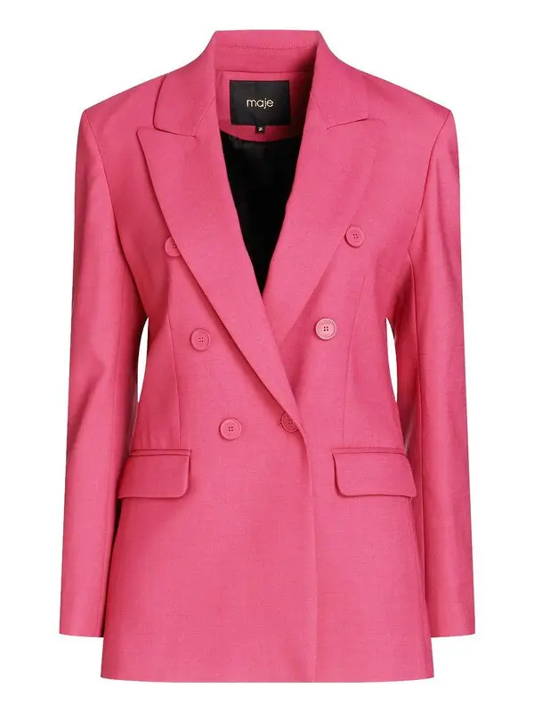 Maje Double-breasted Wool-blend Twill Blazer - Pink