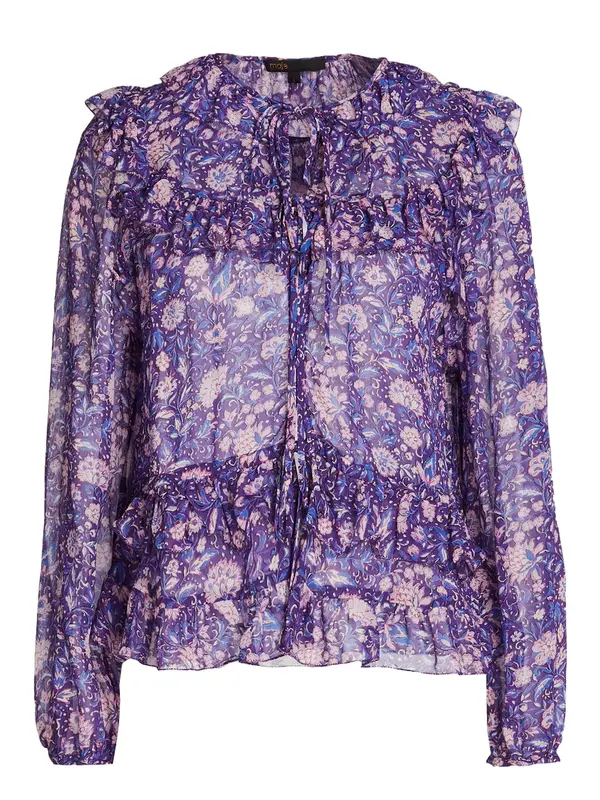 Maje Ruffled Floral-print Blouse - Purple