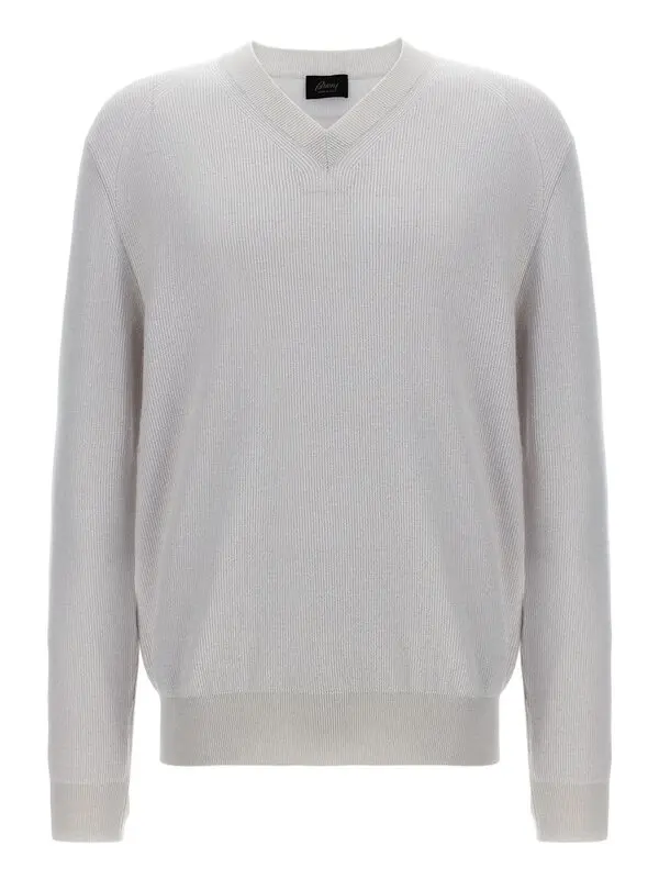 Brioni V-neck Ribbed Sweater - White
