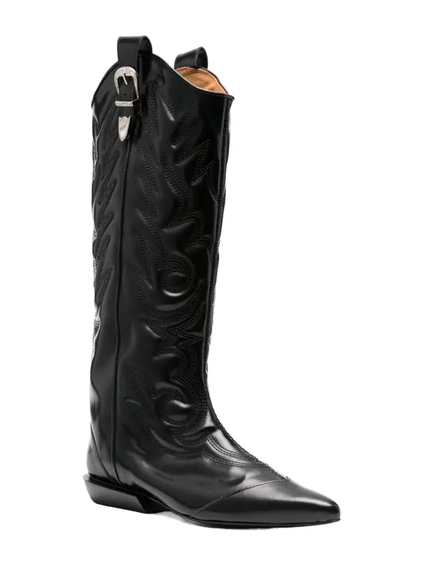 Toga Leather Cowboy Boots - Black
