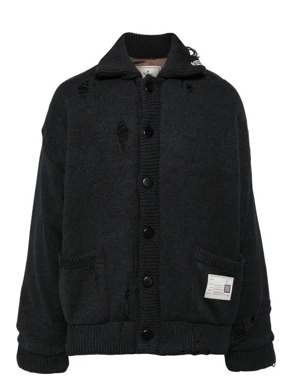 Mihara Yasuhiro Distressed Wool-blend Cardigan - Black