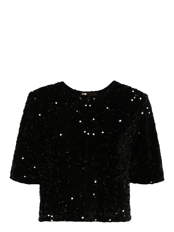 Maje Sequined Velvet Top - Black