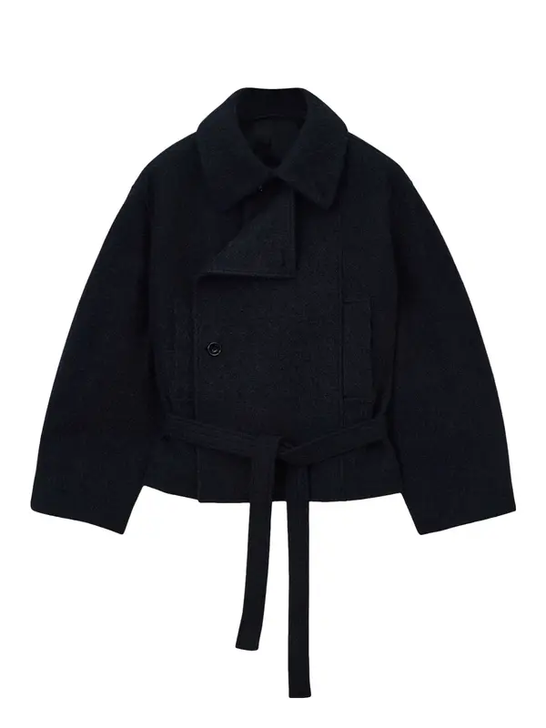 LEMAIRE Cropped Asymmetrical Belted Coat - Black