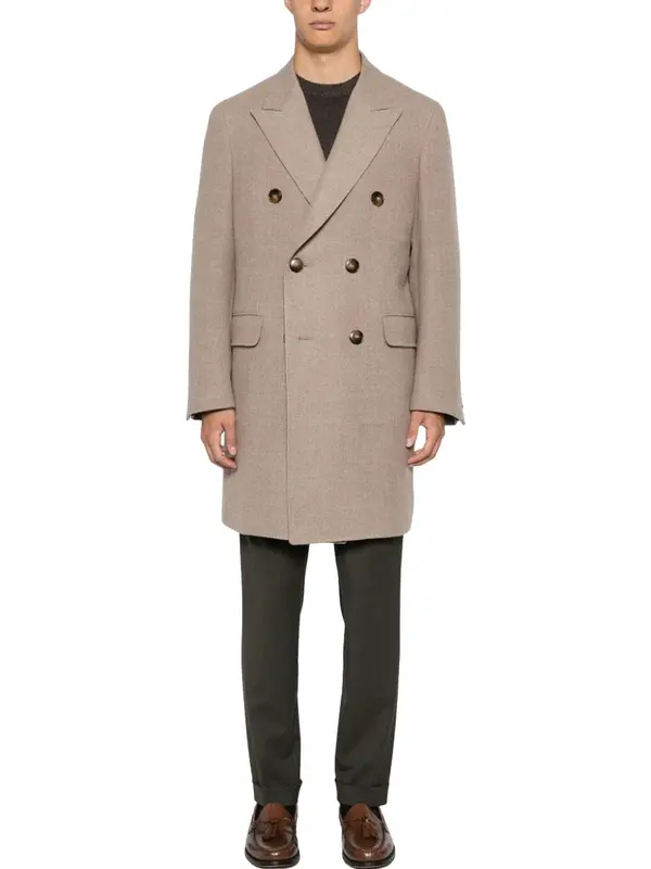 Canali Double-breasted Felted Coat - Neutrals