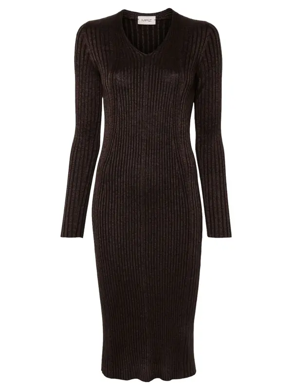 MRZ Ribbed-knit Midi Dress - Brown