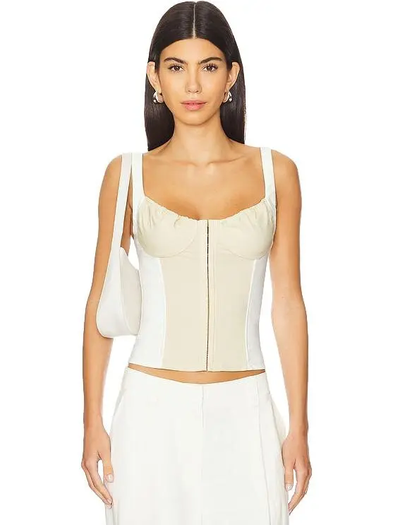WeWoreWhat Ruched Cup Scoop Corset - Wood Ash & Ivory