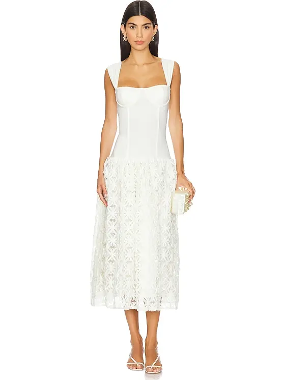 WeWoreWhat Corset Lace Skirt Midi Dress - Ivory