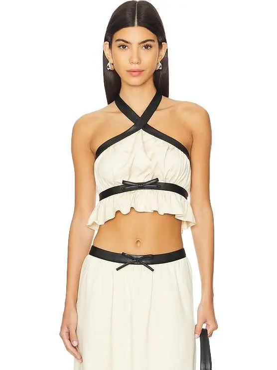 WeWoreWhat Criss Cross Halter Top - Wood Ash & Black