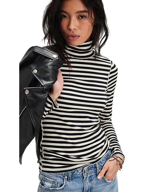 Free People We The Free Good Good Stripe Turtleneck - Black Combo