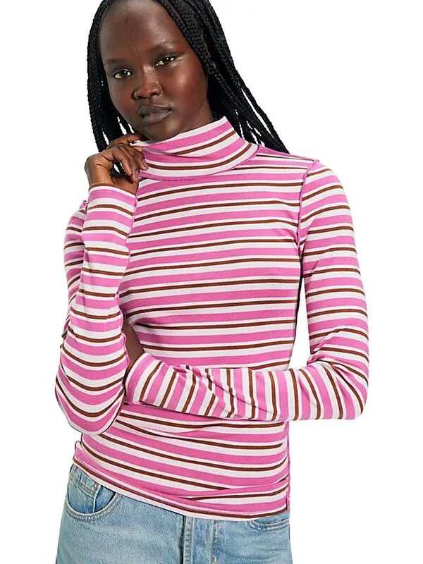 Free People We The Free Good Good Stripe Turtleneck - Pink Combo