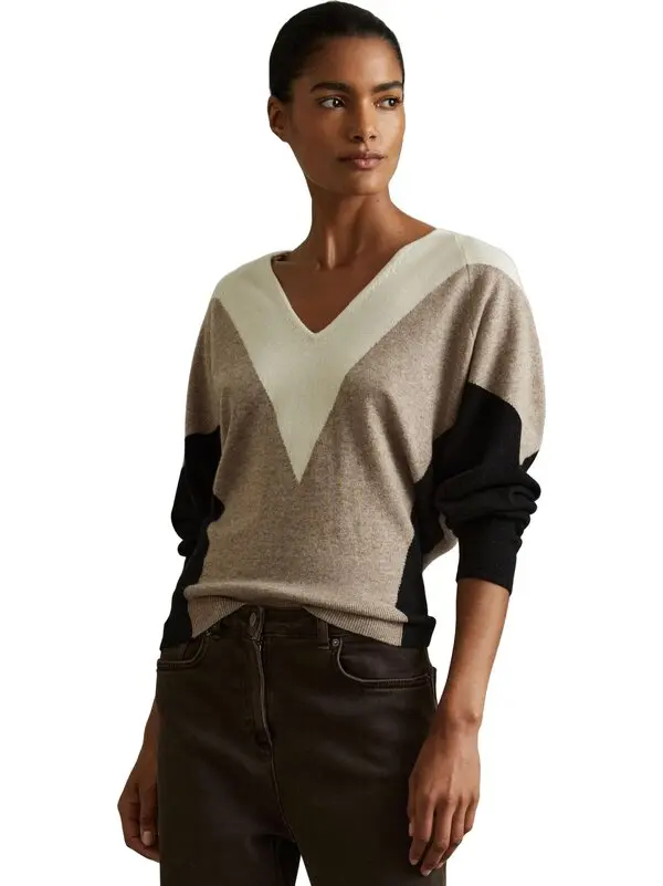 REISS Esme Wool-blend Jumper - Neutral/black