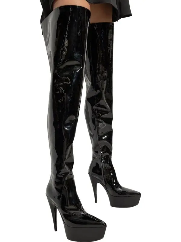 Balenciaga Patent Leather Over-the-knee Stiletto Boots - Black
