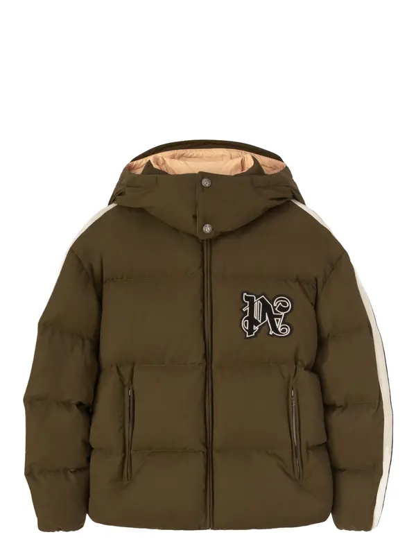 Palm Angels Monogram Down Hooded Jacket - Green