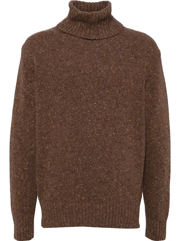 Universal Works Roll Neck Tweed Jumper - Brown
