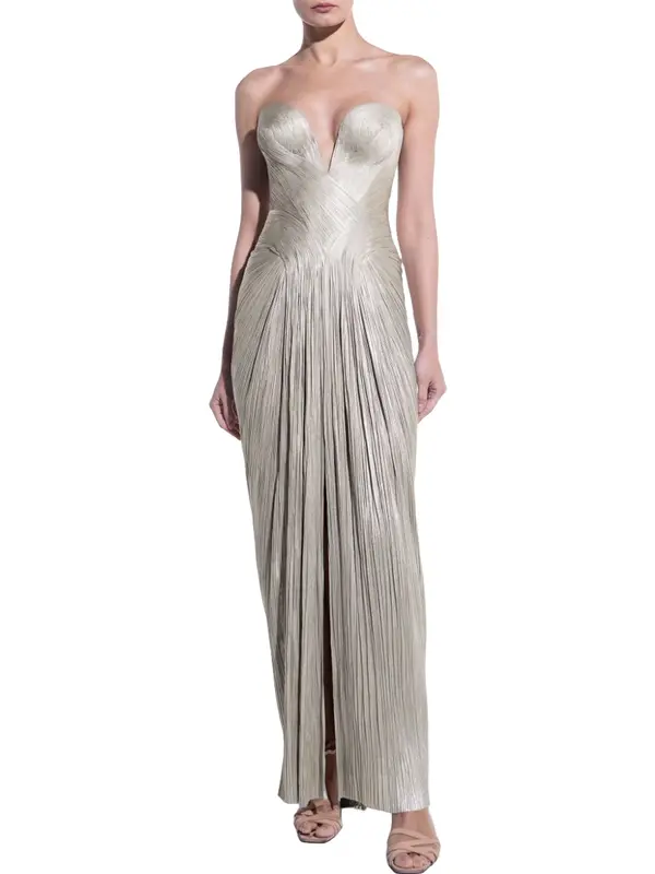 MARIA LUCIA HOHAN Bustier Front-slit Gown - Silver