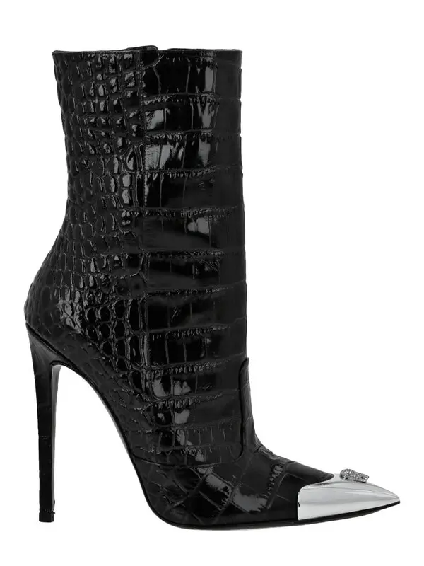 Philipp Plein 120mm Skull-appliqué Croco Boots - Black