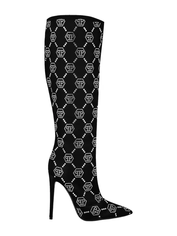 Philipp Plein 120mm Monogram Satin Boots - Black