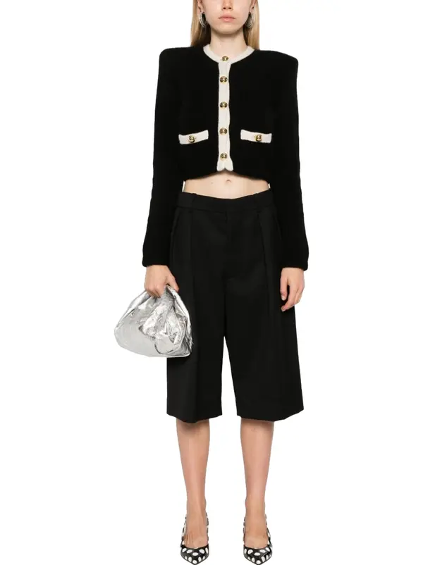 Alessandra Rich Knitted Cropped Cardigan - Black
