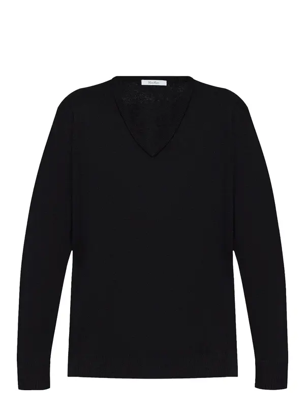 Max Mara V-neck Wool Knit Top - Black