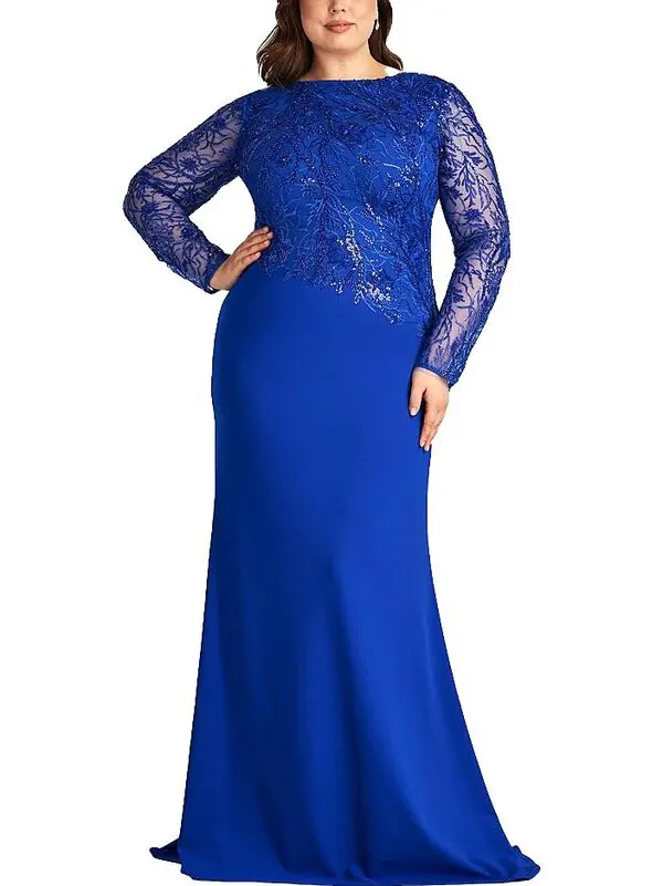 Tadashi Shoji Plus Ren Bead Embroidered Crepe Gown - Mystc