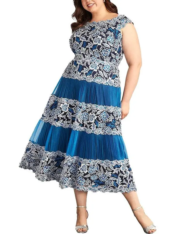 Tadashi Shoji Plus Klein Embroidered Tea-length Dress - Blue