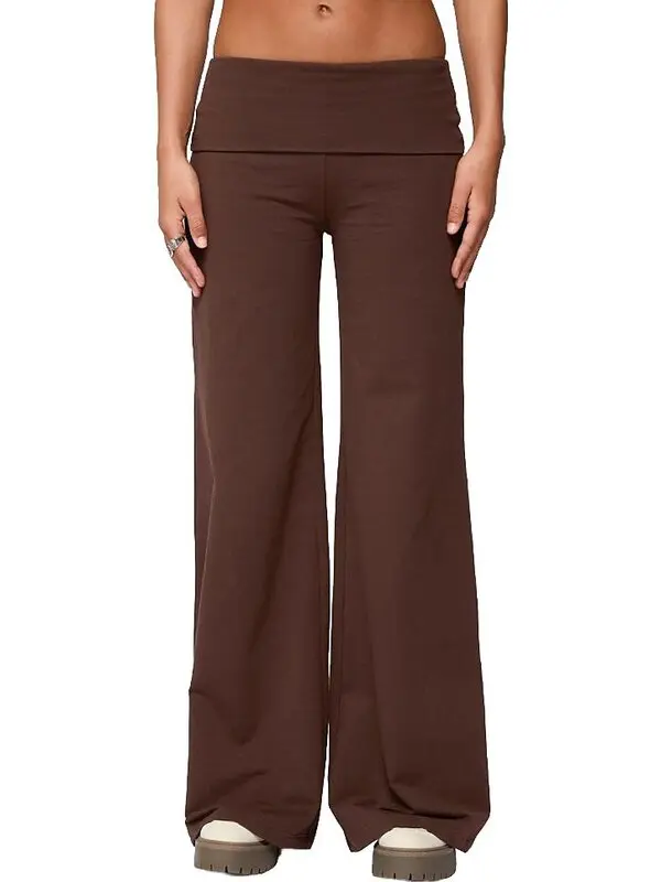 EDIKTED Wide-leg Fold-over Pants - Brown