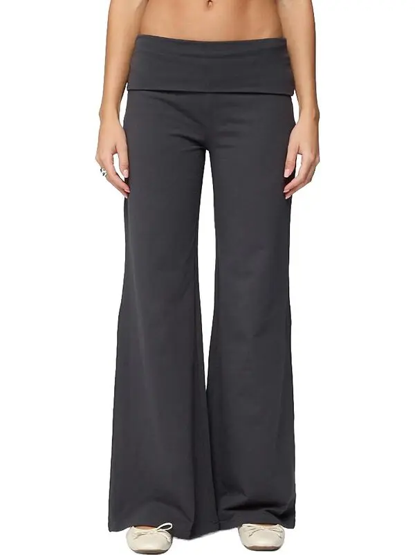 EDIKTED Wide-leg Fold-over Pants - Dark-gray