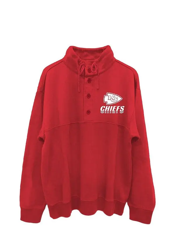 Junk Food Clothing Nfl Kansas City Chiefs 1/4 Button Up Sweatshirt - Licorice