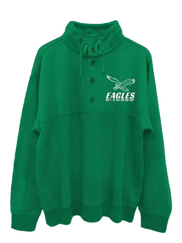 Junk Food Clothing Nfl Philadelphia Eagles Mock Neck Button Up - Kelly