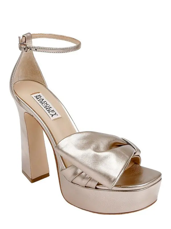Badgley Mischka Alora Embellished Platform Sandals - Champagne Metal