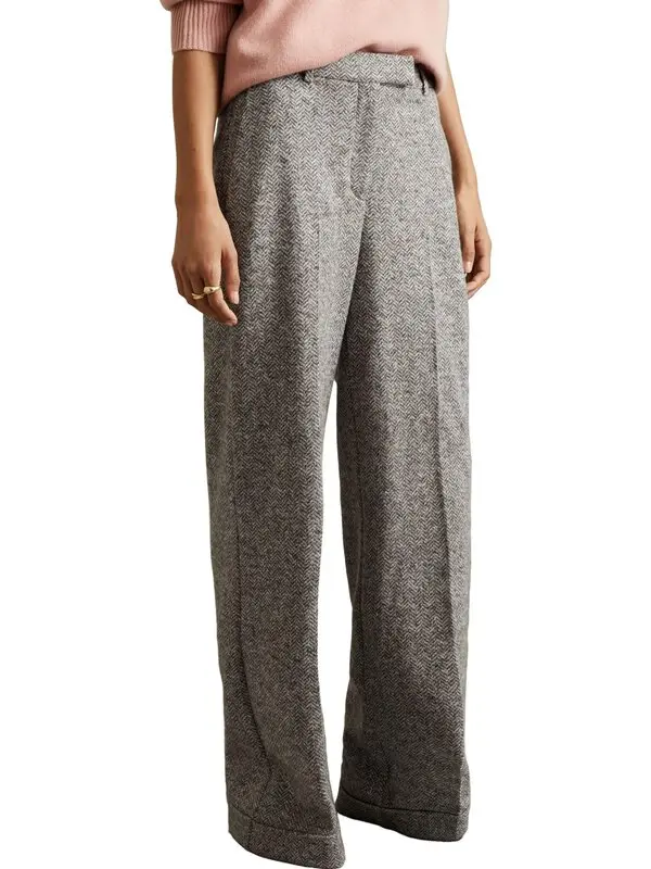 REISS Belle Textured Wool Blend Wide Leg Suit Trousers - Grey