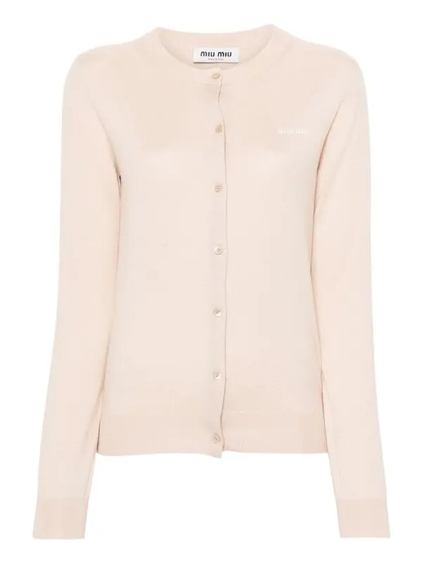 Miu Miu Logo-jacquard Cardigan - Beige