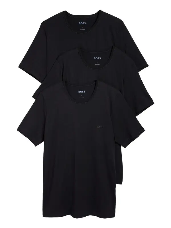 BOSS Logo Embroidered Cotton Tee 3 Pack - Black