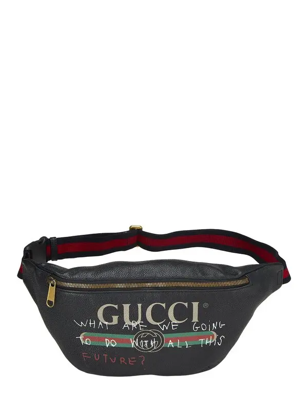Gucci Grained Leather Logo Belt Bag - Black