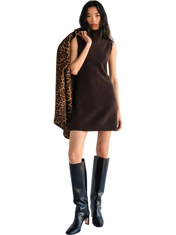 REFORMATION Holland Cashmere Turtleneck Sweater Dress - Brown