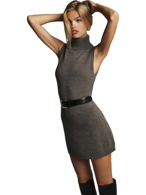 REFORMATION Holland Cashmere Turtleneck Sweater Dress - Grey