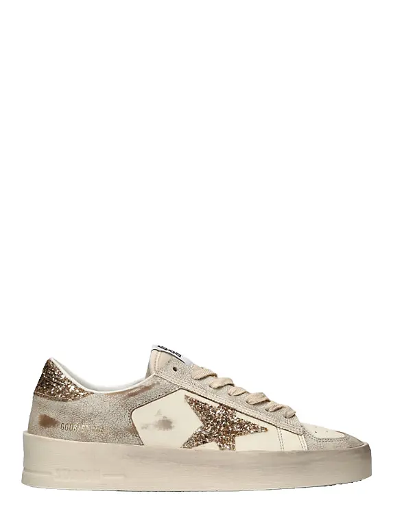 GOLDEN GOOSE Stardan Star Glitter-embellished Leather Trainers - White/oth
