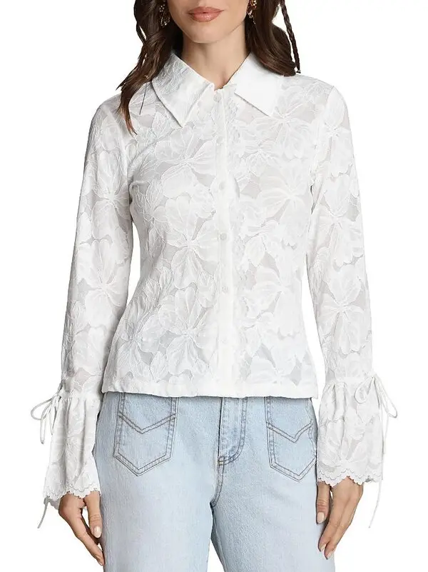 Avec Les Filles Flared Cuff Lace Blouse - White