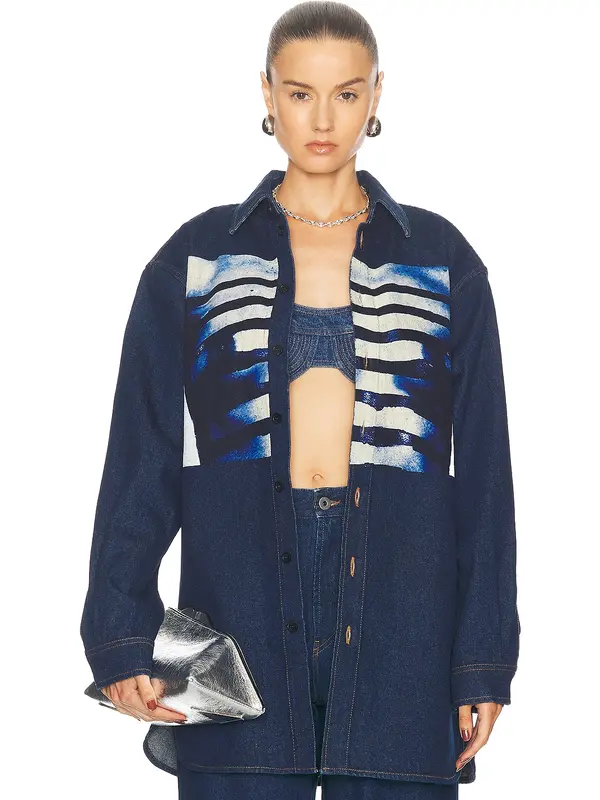 Jean Paul Gaultier Body Mariniere Denim Printed Shirt - Indigo  Light Blue  & Black