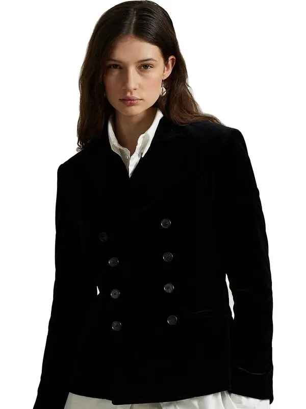 Ralph Lauren Double-breasted Velvet Blazer - Polo Black