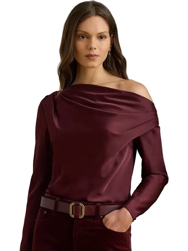 Ralph Lauren Satin Charmeuse Off-the-shoulder Blouse - Dark Garnet