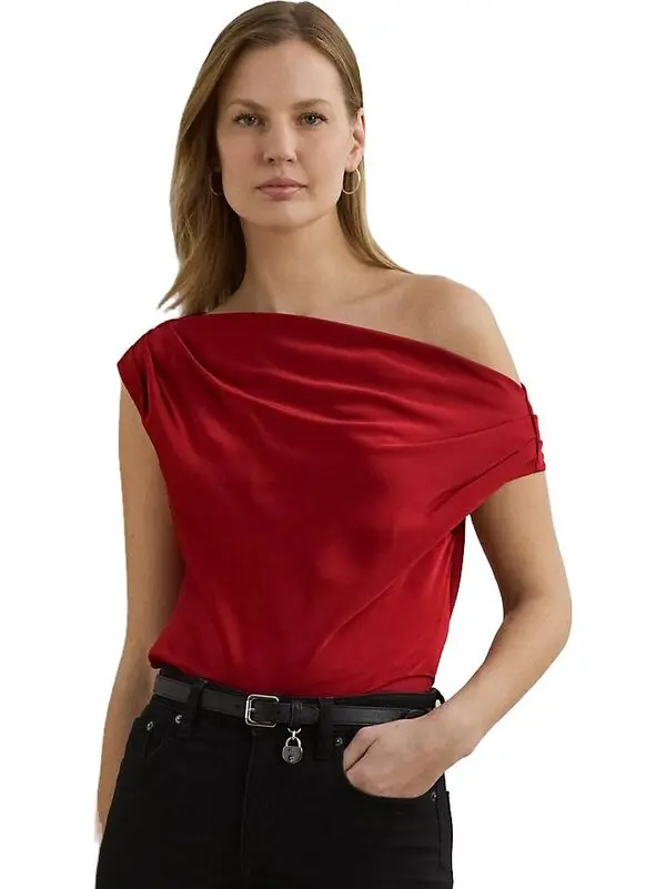 Ralph Lauren Satin Charmeuse Off-the-shoulder Blouse - Madison Red