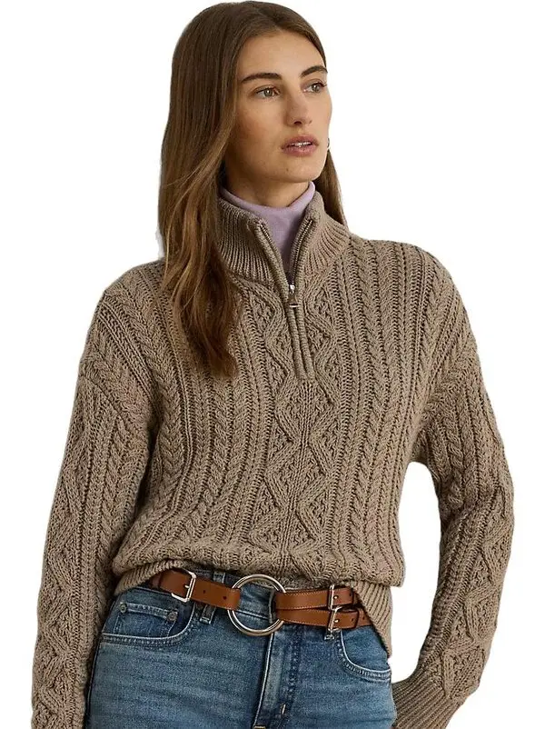 Ralph Lauren Aran-knit Quarter-zip Pullover - Adirondack Heather