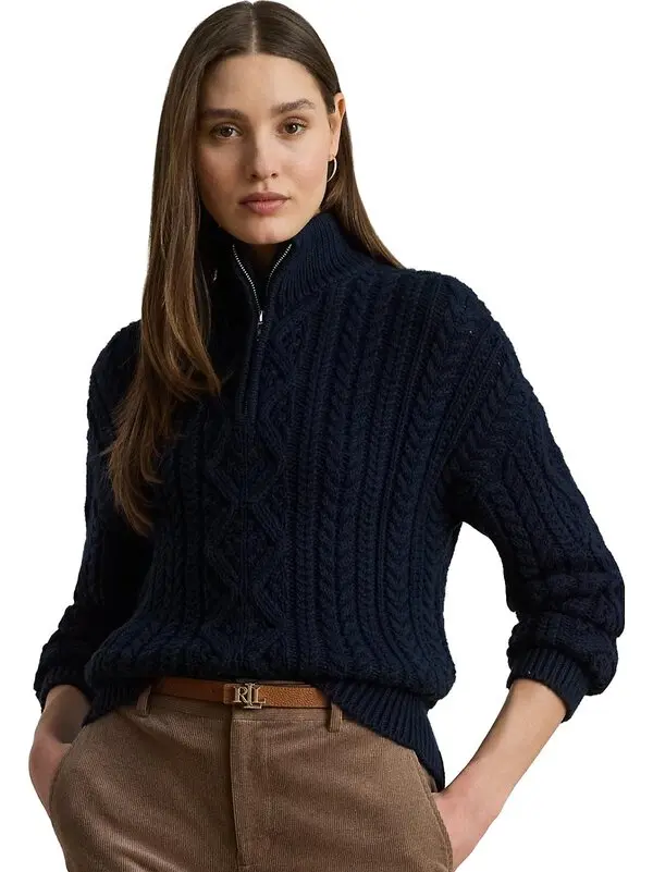 Ralph Lauren Aran-knit Quarter-zip Pullover - Lauren Navy