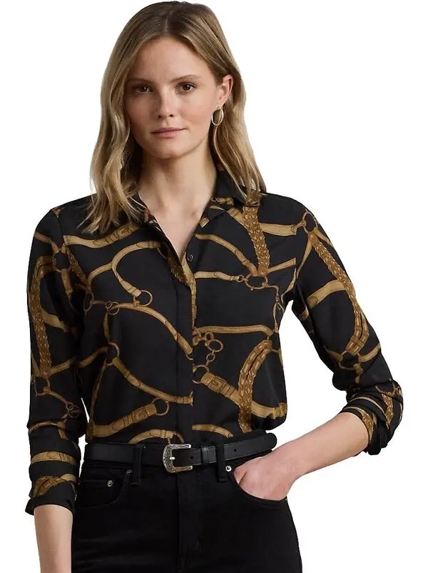 Ralph Lauren Belting-print Crepe Shirt - Black/tan