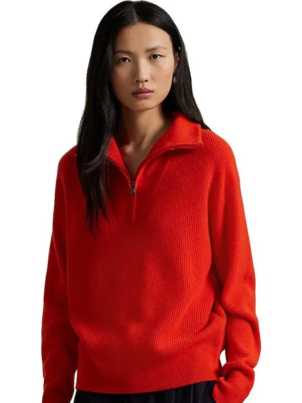 Ralph Lauren Rib-knit Cashmere Half-zip Sweater - Bright Poppy