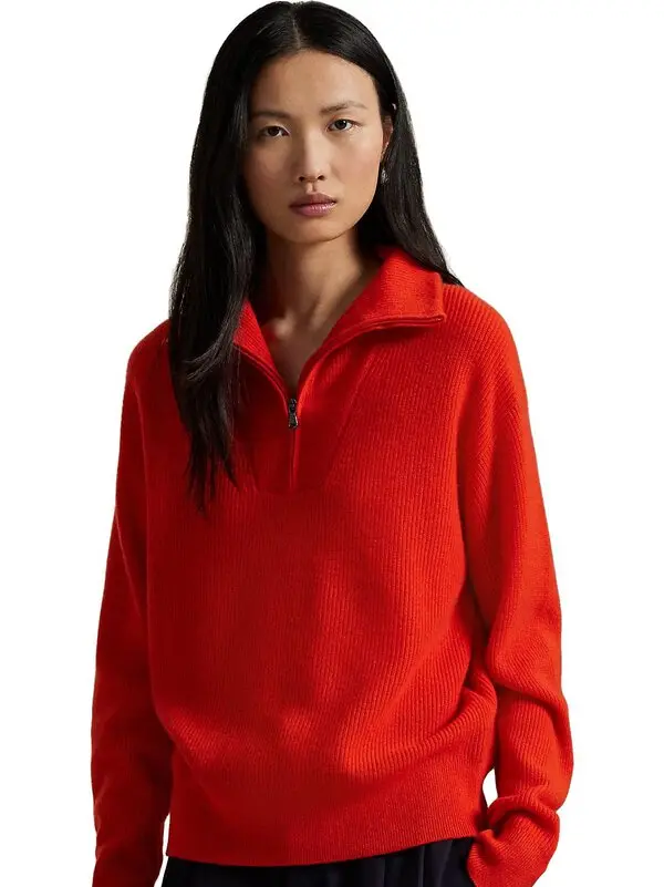 Ralph Lauren Rib-knit Cashmere Half-zip Sweater - Bright Poppy