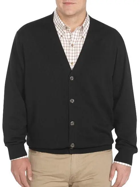 HARBOR BAY BY DXL Big & Tall V-neck Cardigan - Black