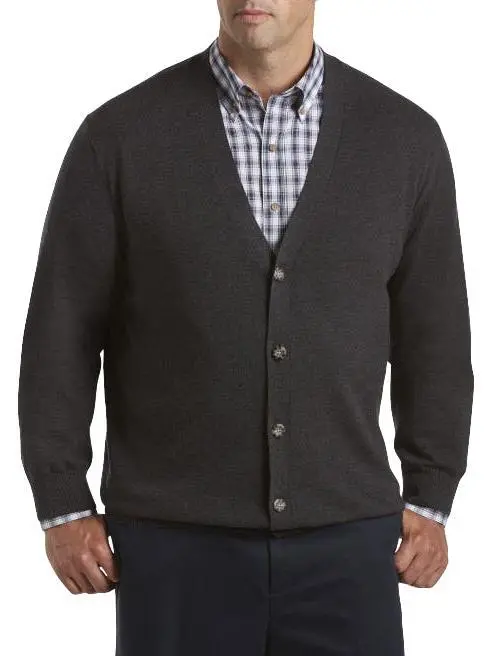 HARBOR BAY BY DXL Big & Tall V-neck Cardigan - Carbon Hthr Gry