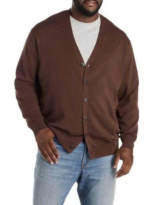 HARBOR BAY BY DXL Big & Tall V-neck Cardigan - Chicory Coffee